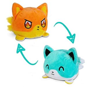 teeturtle - the original reversible fox plushie - blue + orange kitsune - cute sensory fidget stuffed animals that show your mood small