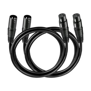 vandesail xlr cable, 3ft 2 pack microphone cable, xlr male to female balanced microphone cord 3 pin, short 3 foot mic cords, xlr audio mic extension patch cable 3 feet (3 foot, black)