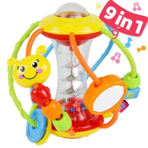 baby toys 0-6 months - baby toys 6 to 12 months rattles with mirror spinner beads, activity ball infant toys, shaker, grab rattle for baby girl boy newborn, birthday, christmas gift