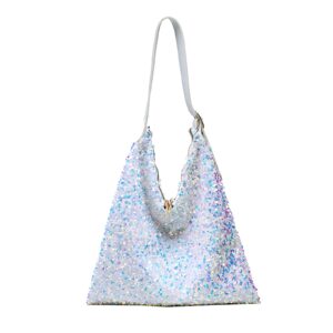 meyaus women large glitter sequins pu leather shoulder bag armpit bag top-handle bag