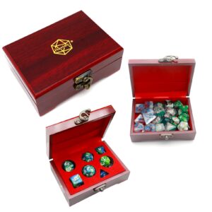 haxtec mystery dnd dice set with wood dice case dual-purpose wooden dice box with foam insert dnd gifts d&d rpg dice set with box