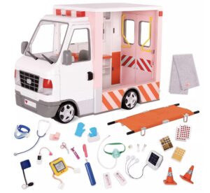 our generation rescue ambulance playset with electronics for 18 dolls"