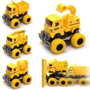 3 otters mini construction vehicles, 4pcs truck construction toys friction powered car for kids, easter basket stuffers fillers, classroom prize supplies