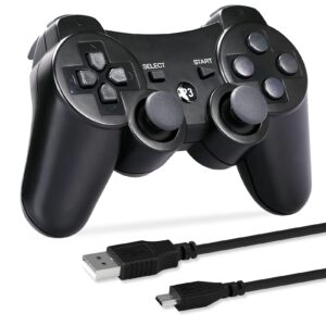 yccteam wireless controller compatible with ps3, controller replacement for ps3 with upgraded high-precision joystick, wireless remote gamepad with charger cable (black)