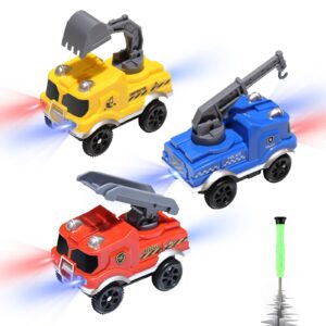 tracks cars replacement only, toy cars for magic tracks glow in the dark, racing car track accessories with 5 flashing led lights, compatible with most car tracks for kids boys and girls(3pack)