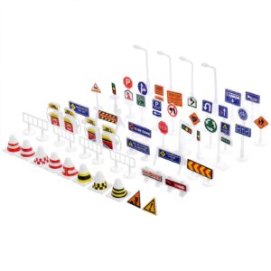 nuobesty 56pcs kids street traffic sign toys road warning sign toy models children pretend play traffic barrier signs playset for sand table