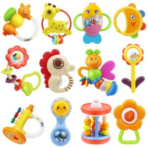 moontoy 12pcs baby rattles set teether toys for babies 0-6 months infant christmas stocking stuffers gifts, baby toys 6-12 months teething toys 3-6 months newborn boy girl 0 1 2 3 4 5 6 7 8 9 10 month