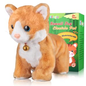 hcdoujoy 12" yellow plush interactive robot cat toy - touch control, animated, meow & barking, for kids 3+ years