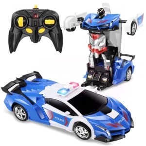 fafugania remote control car, transform robot rc car with one button deformation, 2.4ghz 360 degree rotating drifting police toy cars, 1:18 transforming robot boys toys