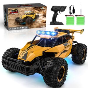 bluejay remote control car for boys, rc cars, 1:12 monster rc truck off road with led headlight and rechargeable battery gifts for adults boys 8-12