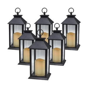 hanging glass panes lantern portable led candle light operated by 3aaa battery use for garden yard, indoor & christmas day decoration etc,pack of 6(black)