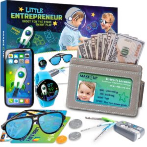 realistic toddler pretend play toys i toddler toys for girls & boys fake money, toddler wallet toy, non electronic kids play phone & smartwatch i kids pretend play birthday gift for age 2 & up