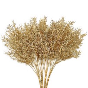 pasyou golden fake plants, artificial flowers decoration for christmas antlers grass plastic faux diy crafts indoor outdoor home garden party room bedroom wedding table centerpiece decor, gold 4 pack