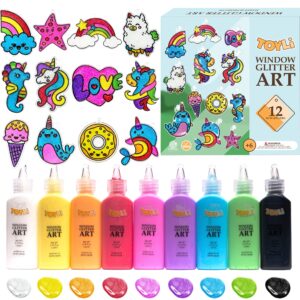 toyli window glitter painting kids arts and crafts creative set, 26 suncatchers kit,gifts for boys,girls ages 5,6,7,8,9,10 diy, great home birthday party idea, your own fun painting activity non toxic