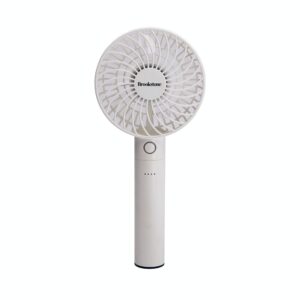 brookstone portable mini personal fan with power bank | usb rechargeable 2600mah battery | handheld desk fan | whisper quiet 5-speed