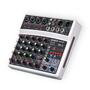 bomge 6 channel audio sound mixer - professional digital dj mixing console for live streaming, karaoke and stereo recording - with pc computer record playback/bluetooth/mp3/usb/48v /16 dsp echo