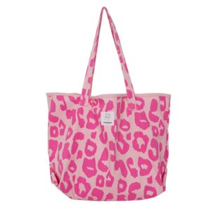 leopard shoulder bag canvas beach bag fashion casual pink leopard print tote bag for women (shoulder bag)