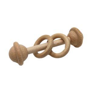 arakierst 1pcs beech wood ring rattle teether chew wooden beads rattling teething gym montessori toys educational grasp rattle