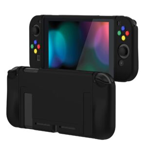 playvital black protective case for nintendo switch, soft tpu slim case cover for nintendo switch joycon console with colorful abxy direction button caps