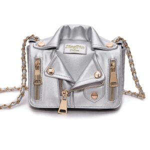 jnket women pu leather motorcycle jacket shoulder bag punk style rivet handbag chain crossbody bag for girls (01-silver)