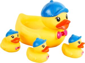 bath duck toys 4pcs family rubber ducky float&squeak baby toddlers preschool bathtub shower toy (yellow)