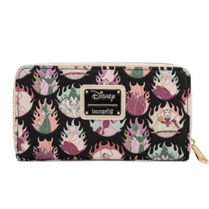 loungefly disney villains pastel flames all over print zip around wallet