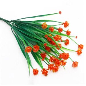 tossper 1 bundles artificial flowers, fake simulation plant plastic shrubs for home garden porch window wedding party decor (orange)