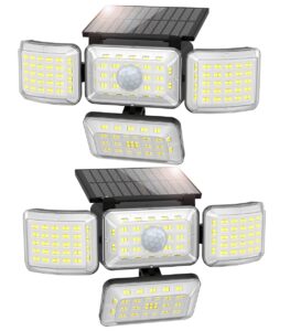 solar lights outdoor, 250 led 2500lm security motion sensor flood light with 4 adjustable heads, ip67 waterproof, 3 modes & 300° wide angle smart outside wall light for garden pathway garage, 2 pack