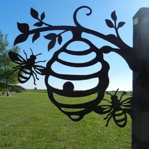 xuanqi metal bee hive garden decor metal beehive garden gift honey home decoration metal wall decoration wrought iron wall decor, gold, 25x30cm9.8x11in