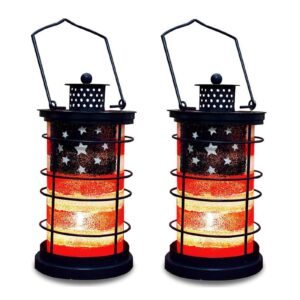 waroom home patriotic decorative lantern metal and glass candle holder for july 4th home decor - rustic garden decoration indoor outdoor tea light holder hanging lanterns for party (2)