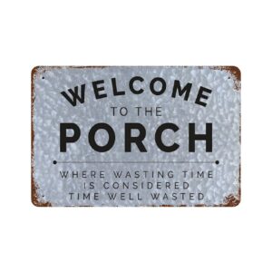 kerzen vintage farmhouse galvanized tin sign welcome to the porch garage metal plate for kitchen home garden bar club metal decor 10×14 inch, white