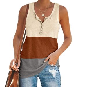 hming womens henley tank tops summer sleeveless v neck contrast color casual shirts basic blouses vest with buttons