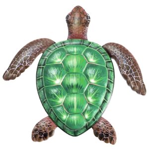 pxrje metal wall art sea turtle,metal sea turtle with hook on the back，metal sea turtle wall decoration wall sculpture hanging art,suitable for hang on your garden, yard, patio, balcony(green)