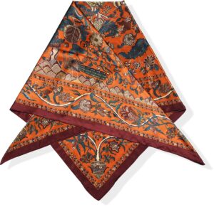 corciova large lightweight women square designer silk scarf shawl pashmina wrap 53 x 53 safety orange burgundy florals