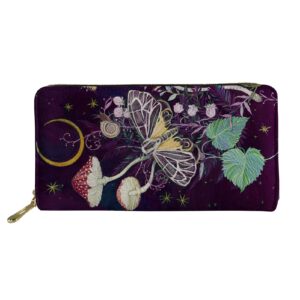 wellflyhom butterfly mushroom clutch wallet for women girls large credit card holder coin pocket case organizer pu leather purse with zipper small girly floral