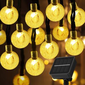 solar string lights outdoor 66led 40ft waterproof fairy lights with 8modes,solar powered crystal globe lights for garden fence patio home party christmas decoration