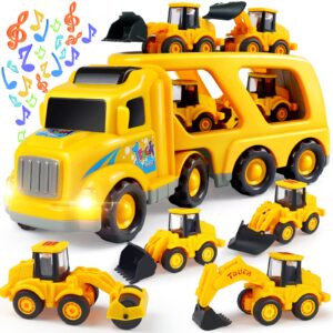 aotipol construction toy trucks for 3-6 year old boys & girls, 5 in 1 toy cars with light and sound, friction power play vehicles, gift toys for kids and toddlers ages 3-6