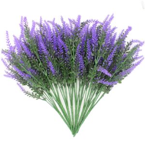 10 bundles artificial lavender flowers outdoor fake uv resistant shrubs faux plastic plants for indoor outdoors home office garden porch window box hanging wedding decorations