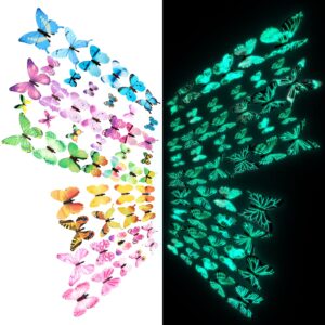 120 pieces butterfly wall decals glow in the dark 3d butterfly stickers for ceiling wall decor adhesive diy butterflies wall decoration for kid bedroom nursery living room home garden