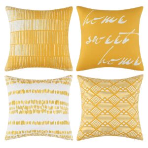 caromio decorative throw pillow covers farmhouse pillowcase, home decor decorative cushion covers for home bedroom, living room, home garden couch bed sofa chair,18x18 inches set of 4 yellow