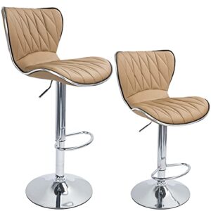 jonafors premium adjustable swivel bar stools,kitchen counter bar stools pu leather padded with back, set of 2, khaki