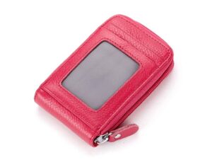 men & women wallet with red rose blocking zipper thin pocket genuine leather credit card holder rfid (red rose)