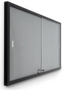 displays2go 5' x 3' indoor bulletin board, locking slide doors, gray tackboard - black (fbsd63bkglg)