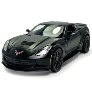 corvette c7 grand sports diecast car model toy vehicle supercar 1/36 scale pull back vehicles doors open alloy metal kids boys toys adults mens christmas stocking stuffers gifts, matt black