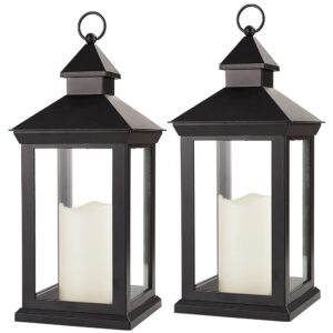 bright zeal 2-pack 14" black waterproof outdoor lanterns with flameless candles and timer - outdoor lanterns battery powered led decorative waterproof - black candle lanterns decorative indoor