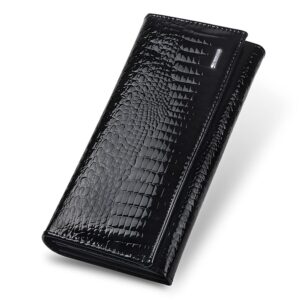 dicihaya large capacity clutch purse genuine leather women wallet long double zipper wallets multi card holder (black)