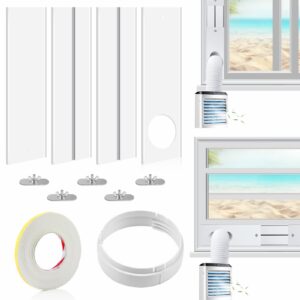 portable ac window vent kit with 5.9" coupler, pawcute sliding air conditioner plate kits for sliding window, adjustable 17-60 inch portable ac window seal plates for 5.9inch exhaust hose