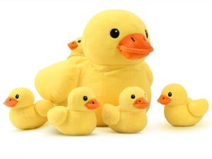 pegmapri 14" yellow duck stuffed animal with babies, ducky plush playset with zipper pocket, 5pcs ducklings toys plushie birthday gift for kids boy girl