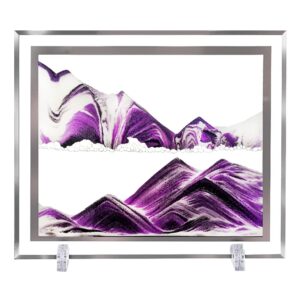 muyan moving sand art picture sandscapes in motion dynamic sand picture glass 3d deep sea display with stand decor desktop home office creative gift (purple, 7inch)