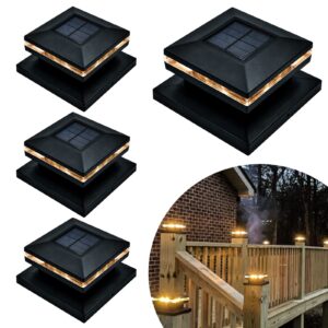 lightalent solar post lights, outdoor post cap lights for fence, deck, patio, or garden, led high brightness waterproof decorative warm lamps, fits 4x4, 5x5 or 6x6 wooden posts (4 packs)